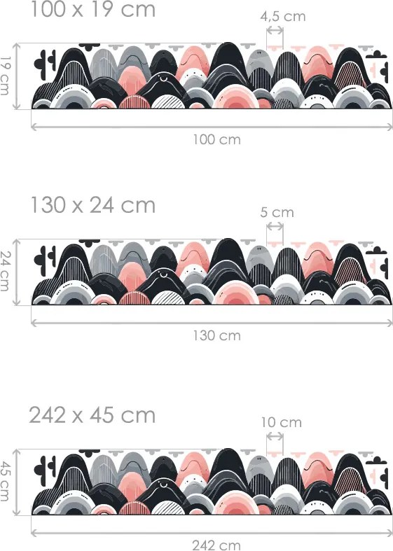 Hory růžové textilní přelepitelné samolepky na zeď arch 100 x 19 cm