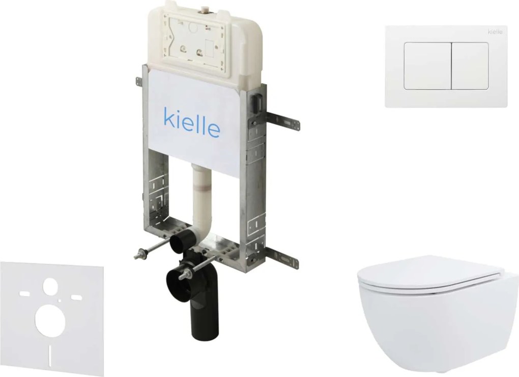 kielle Genesis New - Set předstěnové instalace, klozetu Oudee, Vortex Rimless+, sedátka softclose a tlačítka Gemini New III, lesklá bílá 30502SZ07