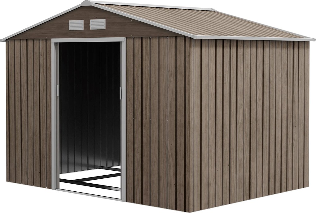 Outsunny kůlna na nářadí 4,9 m², zahradní kůlna s jednoplášťovou střechou, posuvné dveře, základy, 277 x 195 x 192 cm, pozinkovaná ocelová kůlna na n…