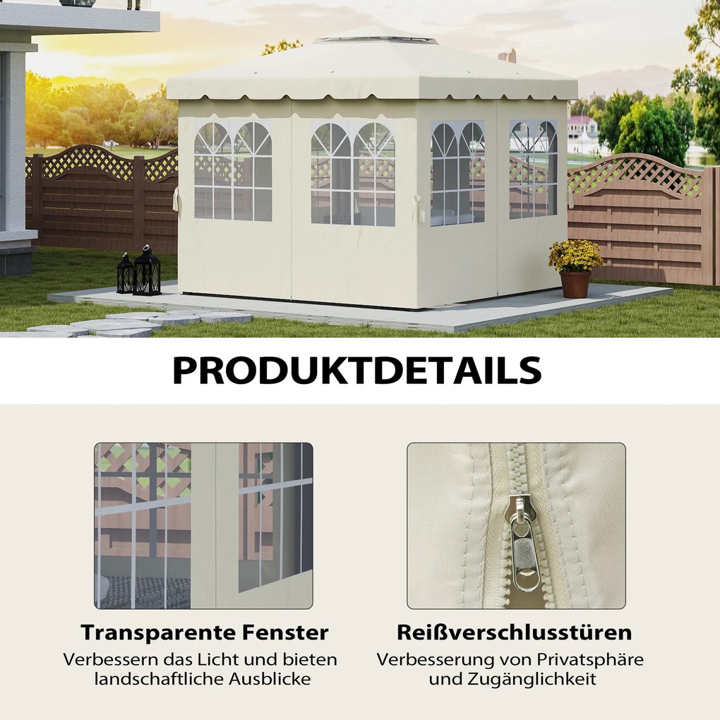 Boční stěny pavilonu, 4 boční stěnové panely pro zahradní pavilon, se zipem, 3 x 3 m pavilonu, krémově bílé barvy