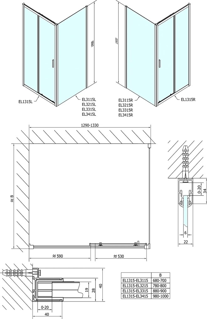 Polysan Polysan, Easy Line obdélníková sprchová zástěna 1300x1000mm L/P varianta, EL1315EL3415