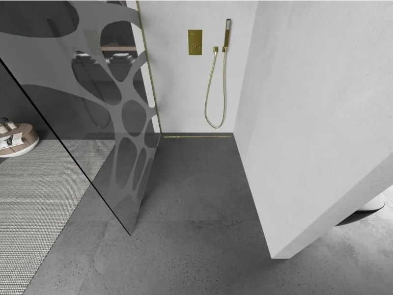 Mexen Kioto L, sprchová zástěna Walk-In 120 x 200 cm, 8mm čiré sklo bílý vzor, zlatý matný profil, 800-120-103-55-97