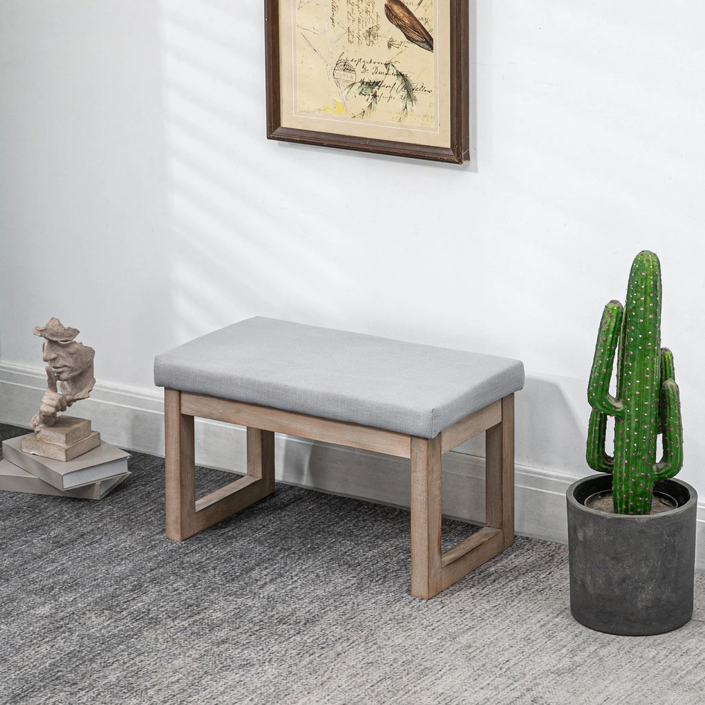 HOMCOM Taburet na nohy Čalouněný taburet s dřevěnými nohami 68x38x42 cm šedý Taburet do obývacího pokoje Ložnice Předsíňová lavice