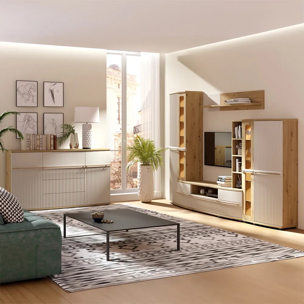 Obývací stěna CANDY k | + LED osvětlení | 299 cm + 175 cm | artisan/kašmír