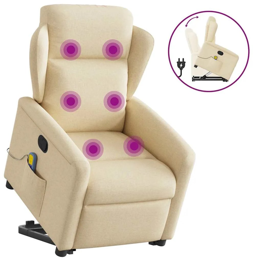 Zvedací masážní polohovací křeslo krémové textil 3303152