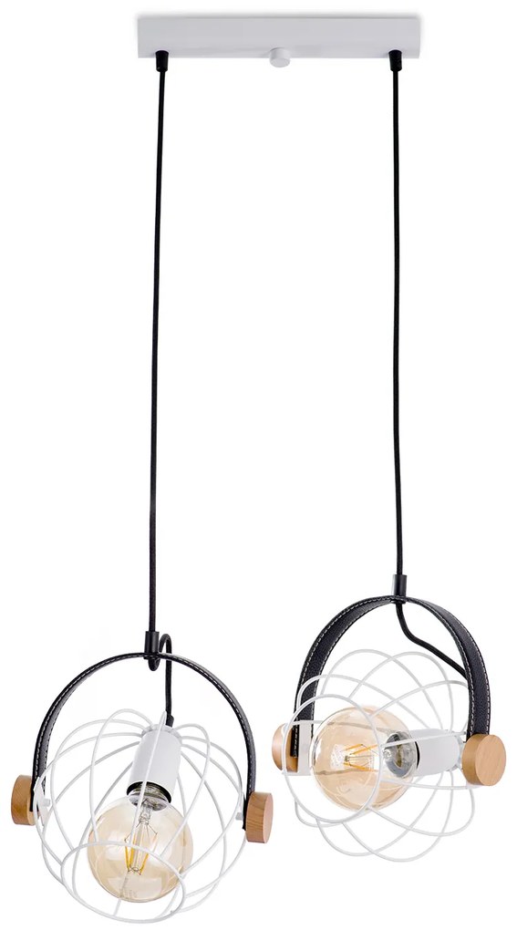 Light for home - Závěsné svítidlo na lanku 60466 "LEON", 2x60W, E27, bílá, černá kůže