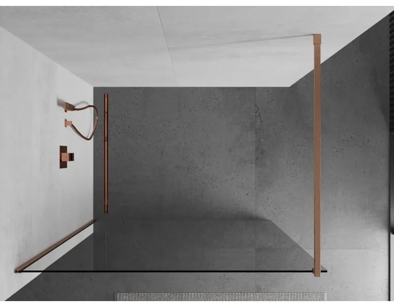 Mexen Kioto, sprchová zástěny typ Walk-In 140 x 200 cm, 8mm čiré sklo, měděný matný profil, 800-140-101-65-00