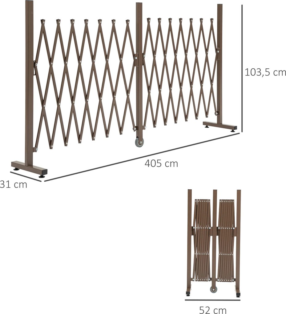 Outsunny Nůžková zábrana Nůžková zábrana výsuvná 52-405cm Zahradní hliníková hnědá H103,5cm | Aosom