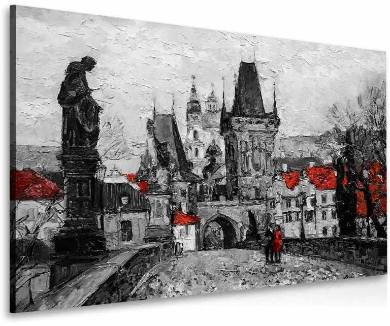 Malvis Malvis Obraz procházka po Karlově mostě červená  45x30 cm