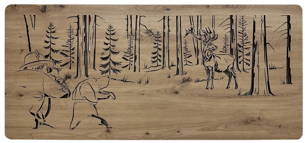 Li-Go "Jelen a myslivec" světelný obraz  230V 110x50cm provedení povrchu: jedle