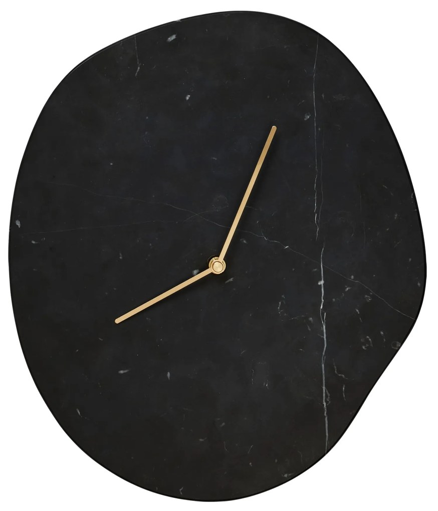 Ferm Living Nástěnné hodiny Melt Black Marble, černá barva, mramor