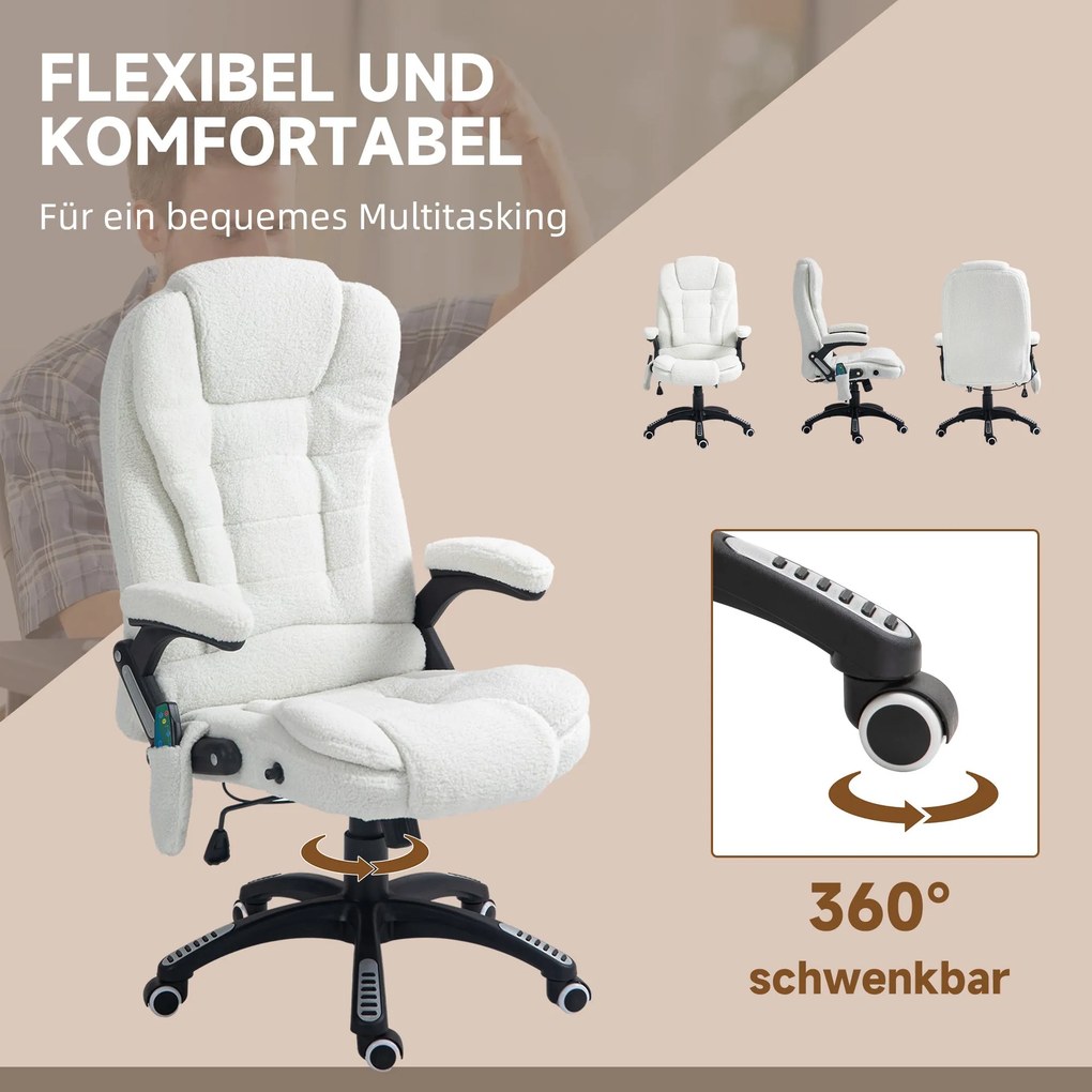 Kancelářská židle Vinsetto s vibračním masážním systémem, ergonomická židle s vyhříváním, sklápěcí funkce, výškově nastavitelná exekutivní židle s dá…
