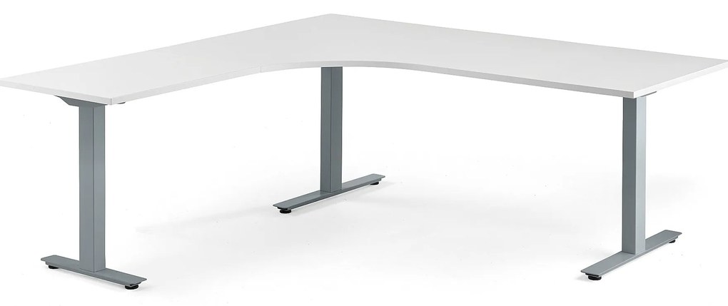 AJ Produkty Rohový psací stůl MODULUS, T-nohy, 2000x2000 mm, stříbrný rám, bílá