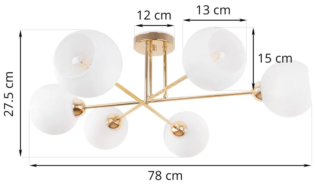 Stropní svítidlo Eliza, 6x bílé skleněné stínítko, G