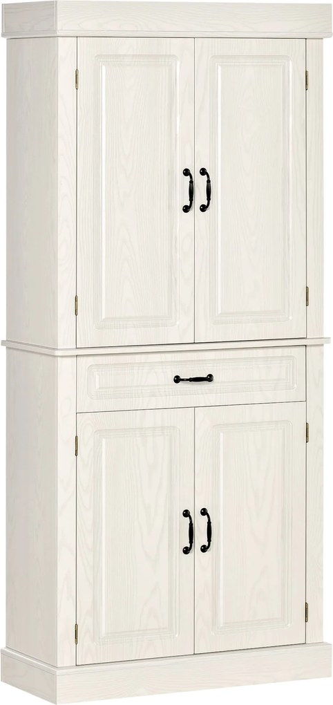 HOMCOM Kuchaňský Skříňka se 2 Skříněmi a Zásuvkou, Dřevěná Kávová Skříňka v Koloniálním Stylu, 80x35x180cm Bílá | Aosom