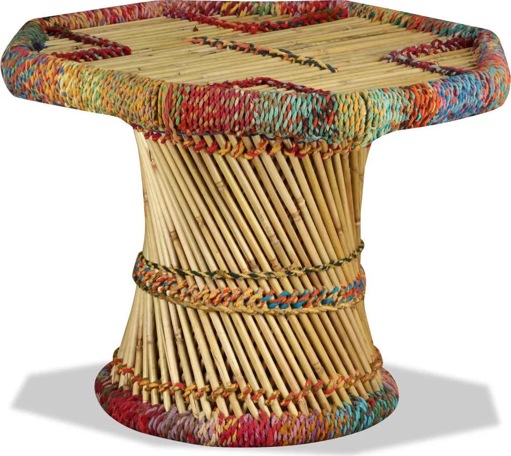 vidaXL Konferenční stolek, bambus s látkou chindi, [244214] Barva: Vícebarevný