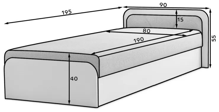 Okrově žlutá/hnědá čalouněná/z dřevotřísky jednolůžková postel s úložným prostorem s matrací 80x190 cm Parys – ELTAP