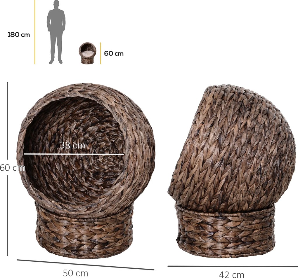 PawHut ratanový koš pro kočky útulná kočičí jeskyně z vodního hyacintu tmavě hnědá 50x42x60cm ideální do obývacího pokoje | Aosom.de