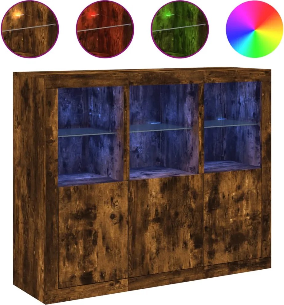 Příborníky s LED osvětlením 3 ks kouřový dub kompozitní dřevo 3209104