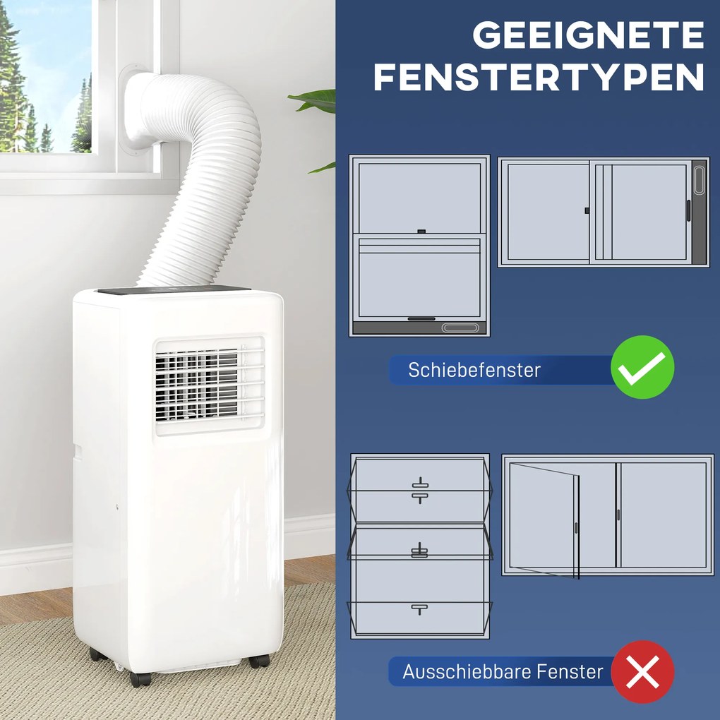 Mobilní klimatizace, různá nastavení, LED displej, časovač, kolečka, bílá barva