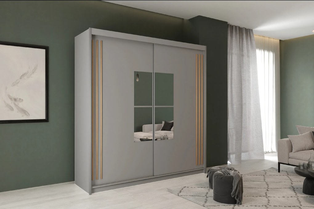 ARK Šatní skříň IKING, Šedá/Dub Artisan 203 cm