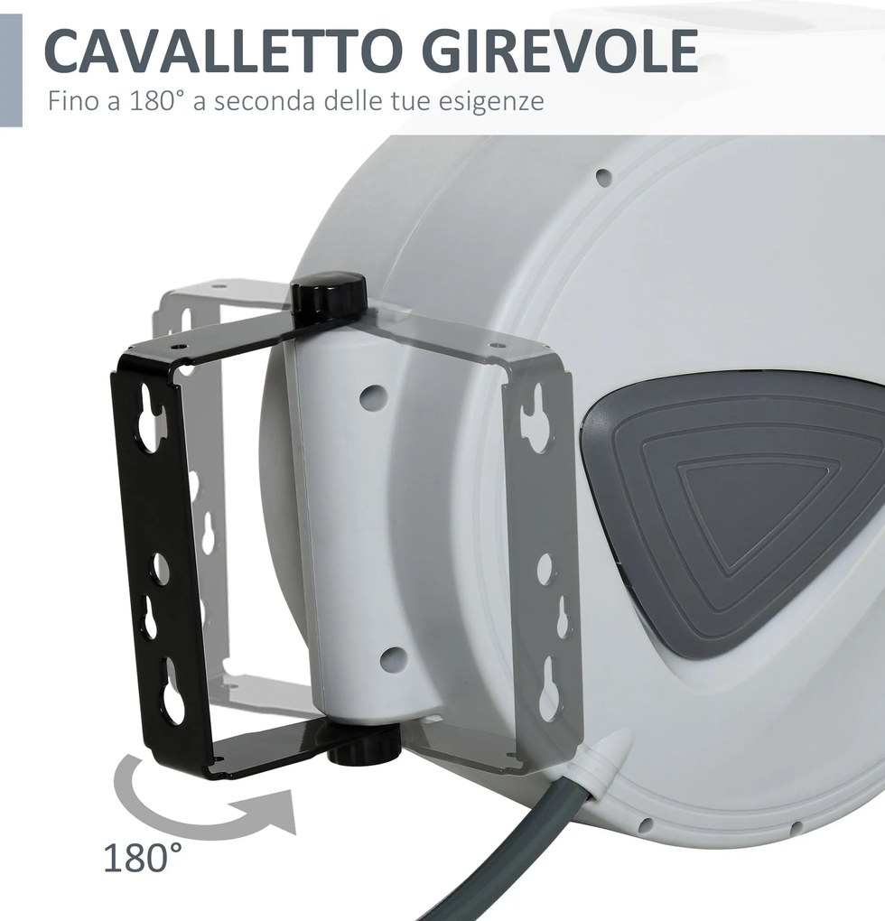 DURHAND Automatická navíjecí hadice 20m + 194cm s připojením Φ1/4'', montovatelná na zeď a otočná o 180°, šedá