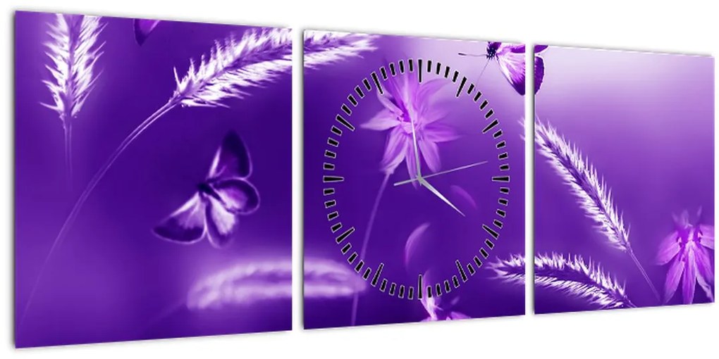 Obraz - Motýlí louka (s hodinami) (90x30 cm)