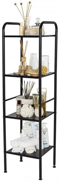 Erga Lexa, koupelnový kovový regál se 4 policemi 28x33x114,5 cm, černá matná, ERG-YKA-P.LEXA-4-BLK