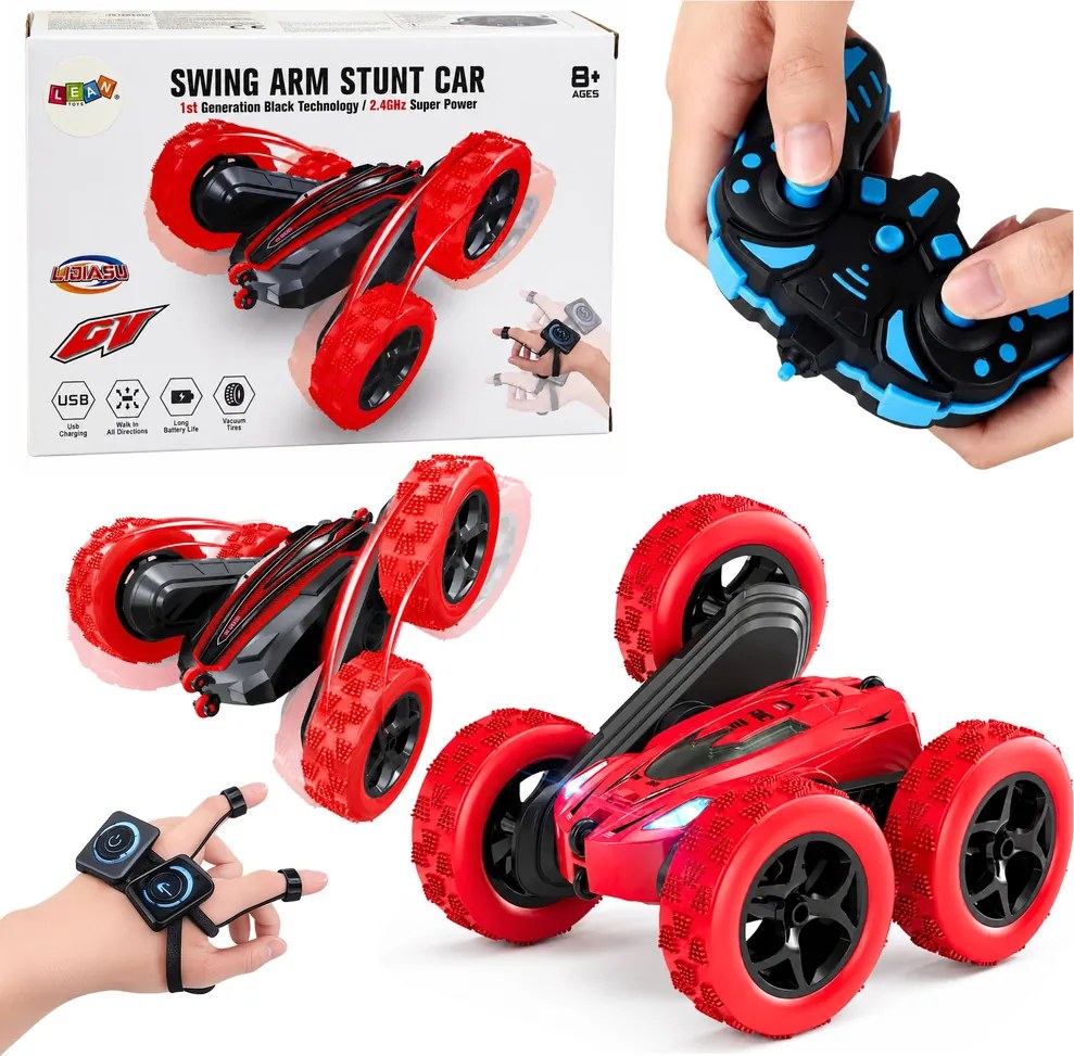 LEAN Toys Kaskadérské auto s dálkovým ovládáním RC pomocí gest 360°, červené