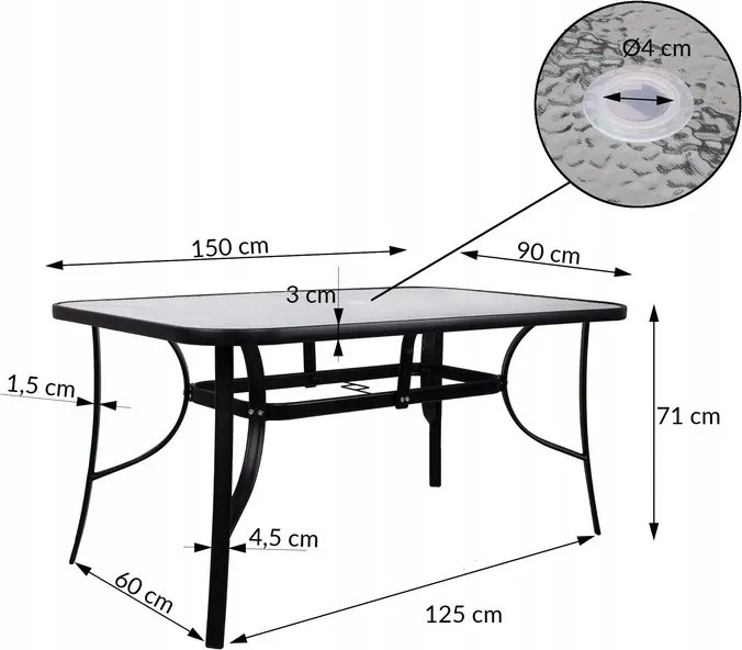 Zahradní stůl 150x90 cm SPRINGOS TOSCANA černý