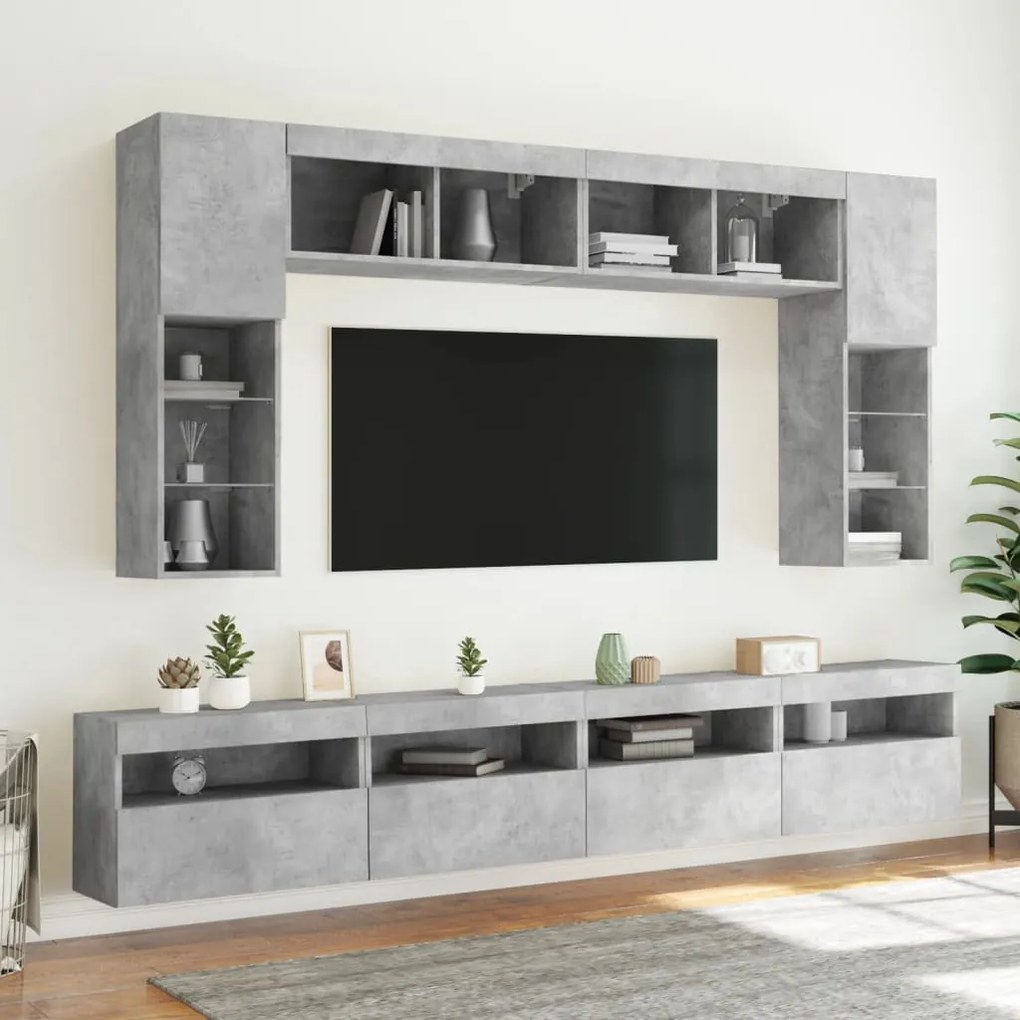 8dílná obývací stěna s LED osvětlením betonově šedá 3216767