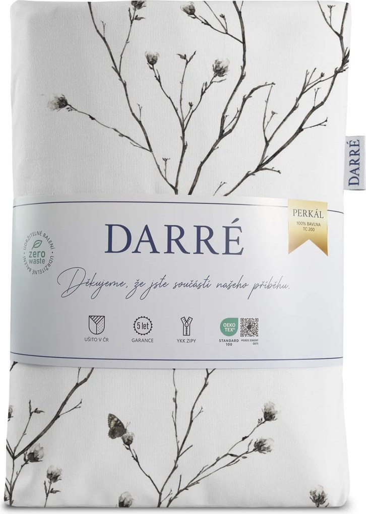 Perkálové bavlněné prodloužené povlečení Půvabné větvičky - duo - GOTS Velikost: 140 x 220 + 70 x 90