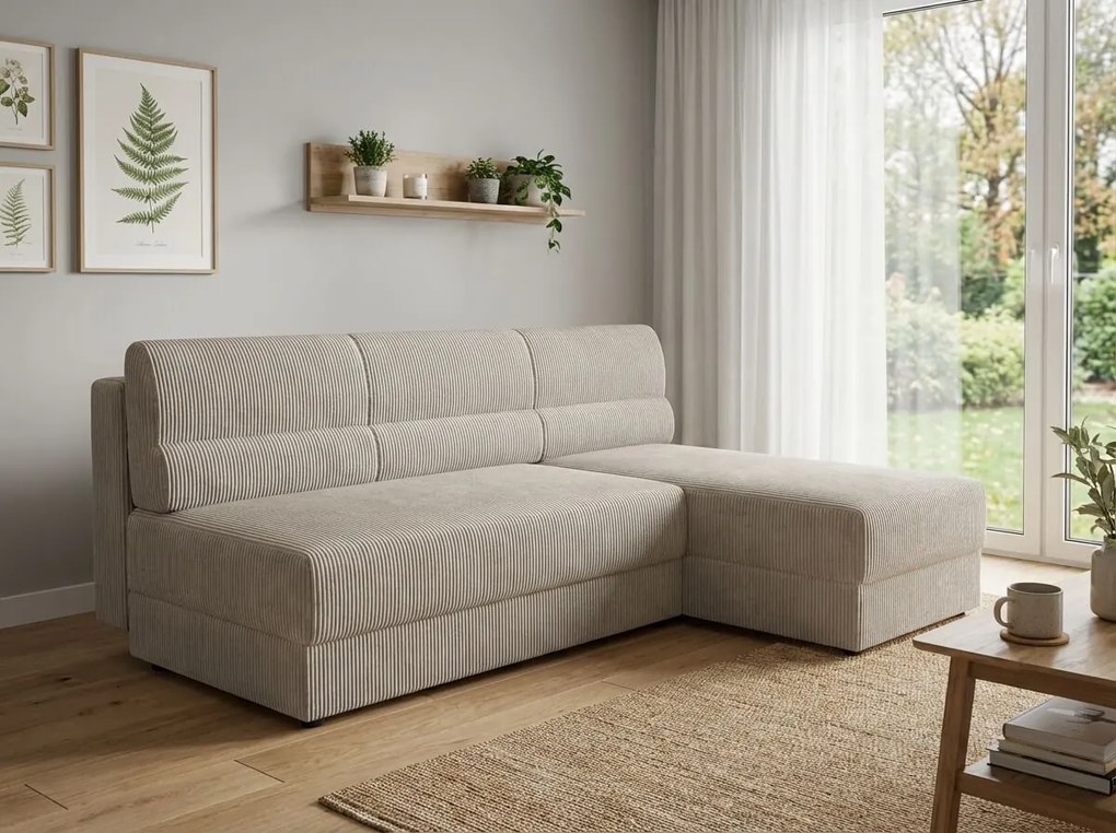 Rozkládací oboustranná sedací souprava do L TAVERO SLIM 201x140 cm, světle béžová