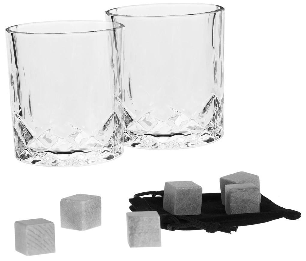 Whisky sklo x 2 + chladicí kostky a sáček, 9 ks