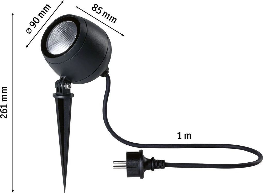 P 94777 LED bodové zahradní světlo Kikolo IP65 90mm 3000K 8W 230V 20° antracit hliník/umělá hmota - PAULMANN