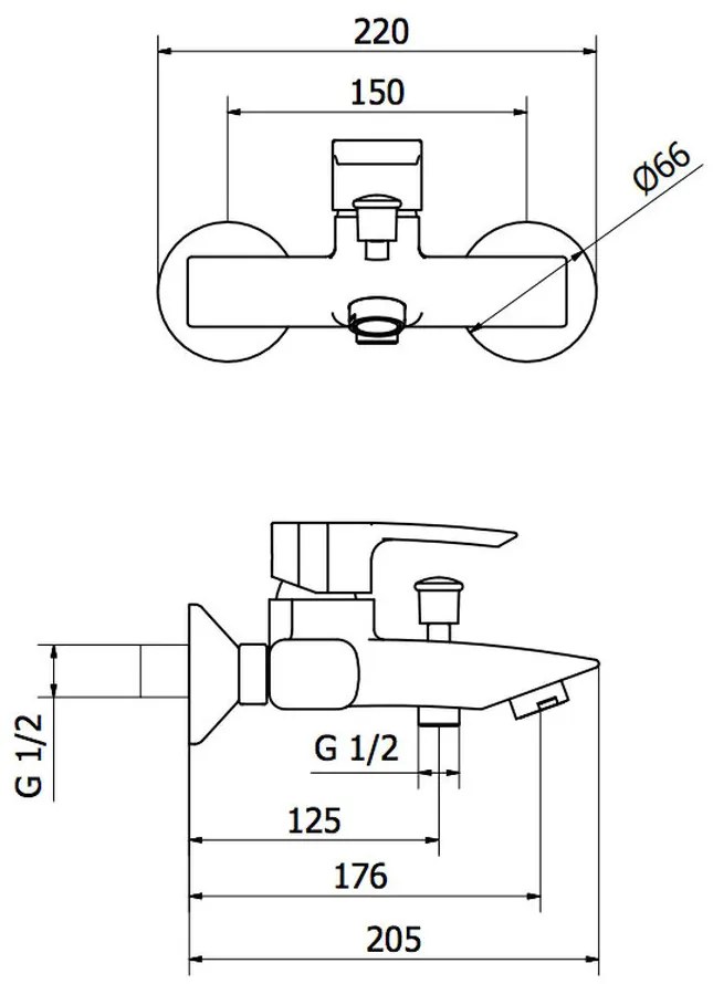 Teorema Merida - vanová baterie nástěnná, chrom 8Q160