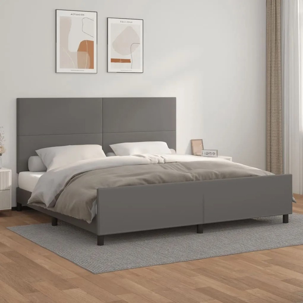 Rám postele s čelem šedý 200x200 cm umělá kůže 3125473