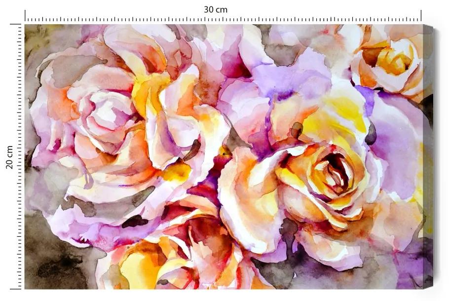 Obraz Barevné Květy Růže Malované Akvarelem Nedostatek Nedostatek Přírodní plátno 120x80