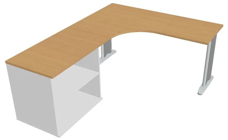 Sestava stolu a skříně pravá 160 cm - Hobis Flex FE 60 H P Dekor stolové desky: buk, Barva nohou: Stříbrná