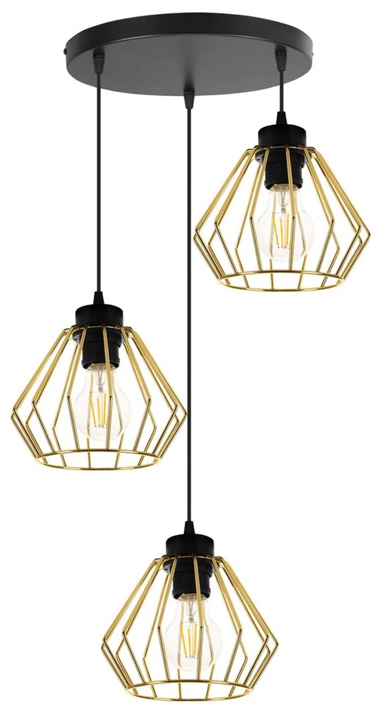 Light for home - Závěsné svítidlo na lanku s kovovými stínítky LH005  "SANTOS LOFT", 3x60W, E27, Černá