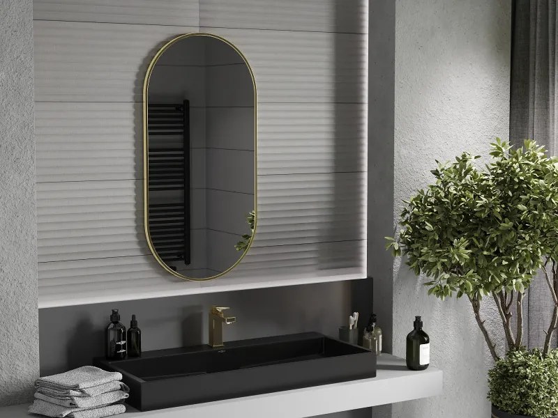 Mexen Loft, oválné koupelnové zrcadlo 100 x 50 cm, barva rámu zlatá lesklá, 9851-100-050-000-50