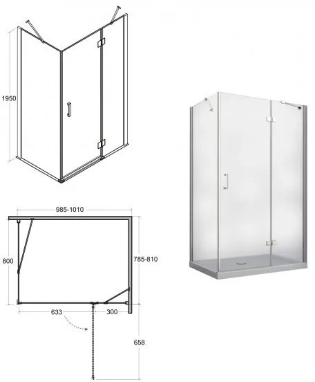 BESCO Obdélníkový sprchový kout VIVA 195O Rozměr A - 100 cm, Rozměr B - 80 cm, Směr zavírání - Pravé (DX) - BCVIV8010P