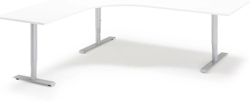 AJ Produkty Výškově nastavitelný stůl Adeptus, levý, 2000x2000 mm, bílá, stříbrná