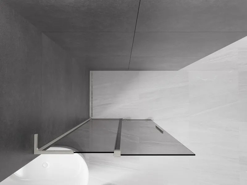 Mexen Velar L, posuvná sprchová zástěna Walk-in 100 x 200 cm, 8mm šedé sklo, broušená ocel, 871-100-003-43-97