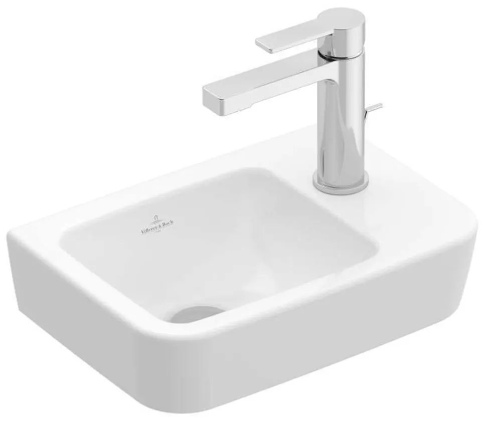 Villeroy & Boch O.novo - Umývátko Compact 36x25 cm, bez přepadu, 1 otvor pro baterii vpravo, alpská bílá 43433701