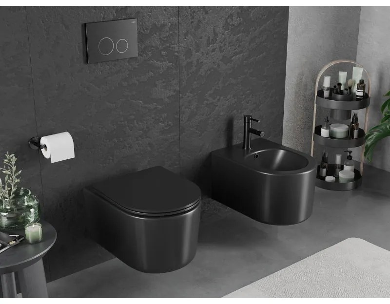 Mexen Sofia, závěsná WC mísa 490x360x355 mm, Rimless Tornádo, černá matná, 3354XX85T