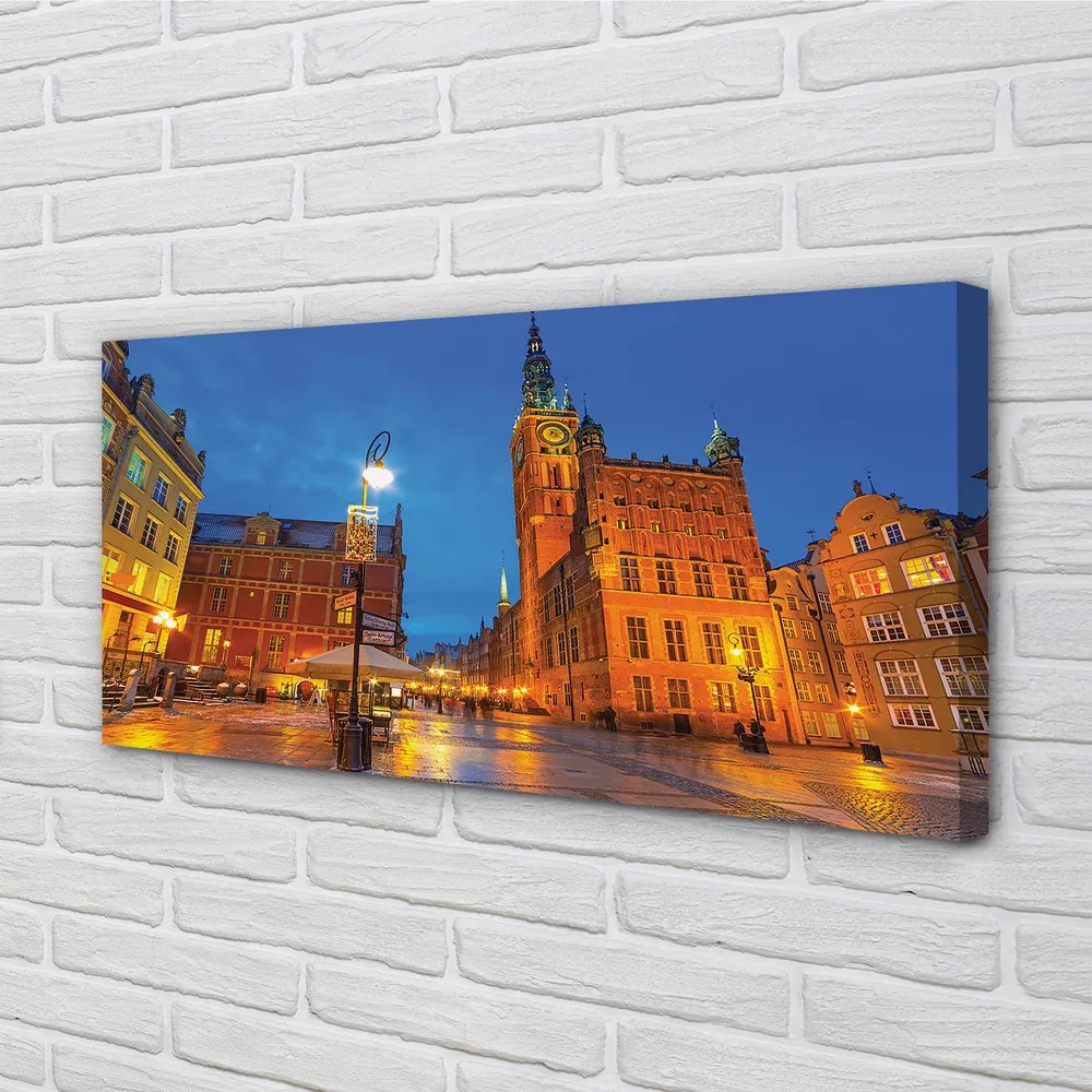 Obrazy na plátně Gdańsk Staré Město v noci kostel 125x50 cm