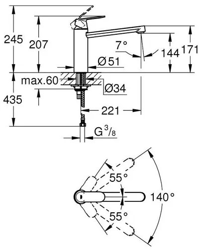 Grohe 30193000 Eurosmart Cosmo Baterie stojánková dřezová otočná