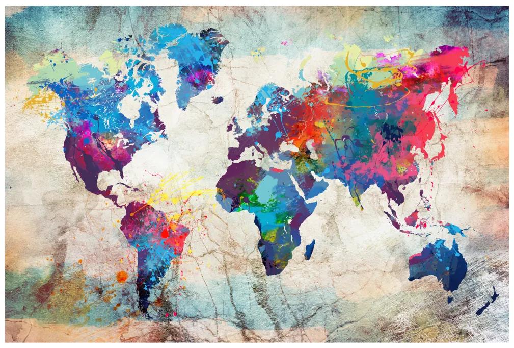 Korková  nástěnná dekorační tabule Mapa světa: Barevné šílenství