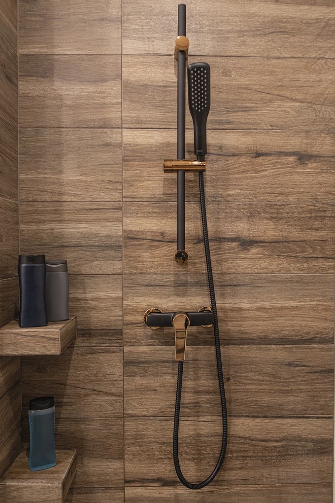 Kuchinox Alanis, sprchový sloup 70cm s ruční sprchovou soupravou, černá-růžové zlato, LAV-NQI_81A1